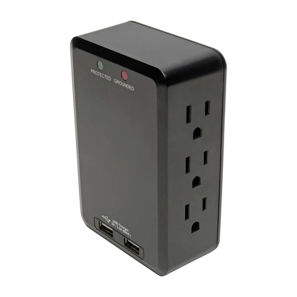 Tripp Lite Direct Plug-In Surge Protector Side Load 6 Outlet & 2 USB ...