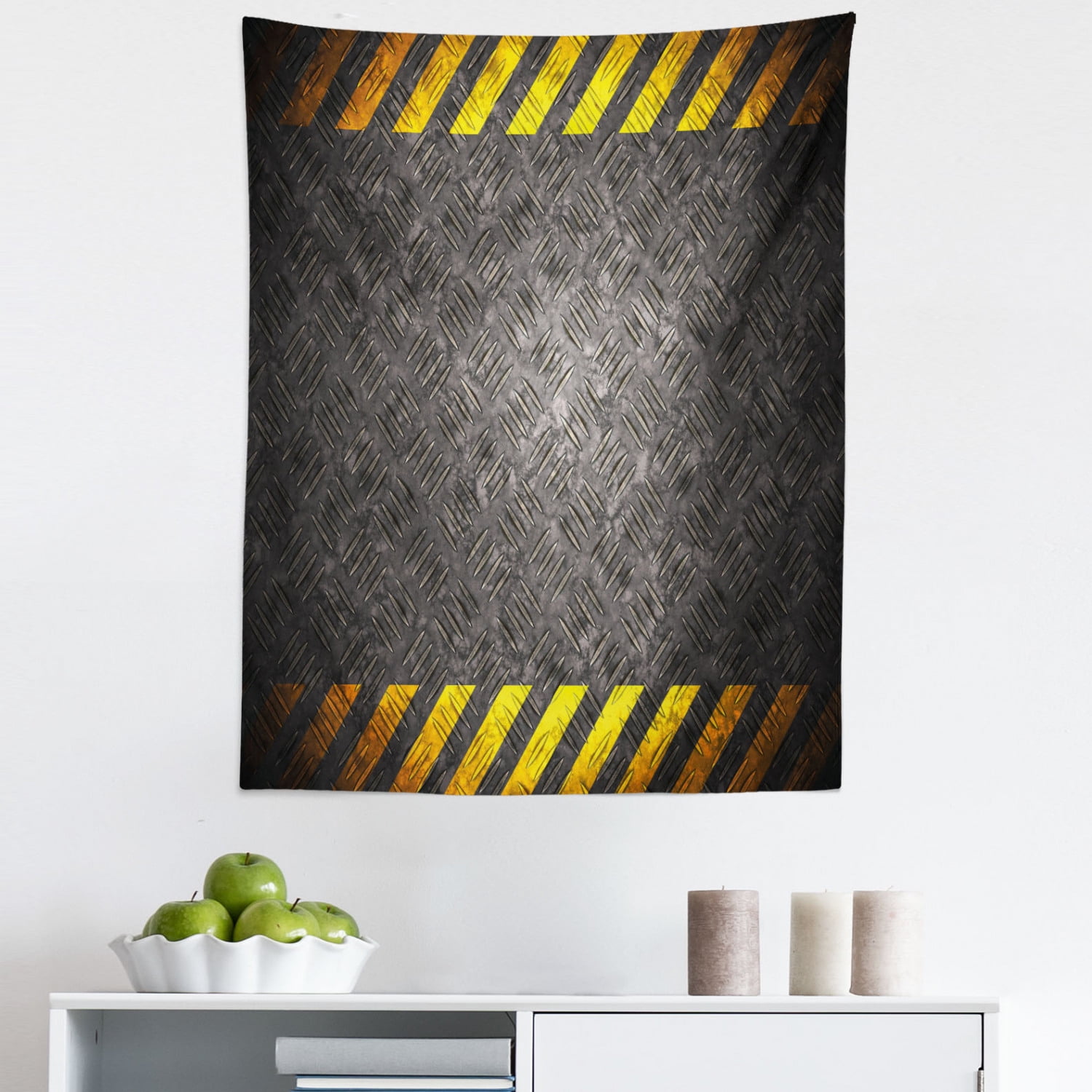 Construction Tapestry, Abstract Background with Caution Tape Inspired ...