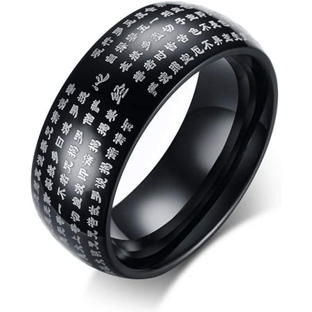 10mm Wide Stainless Steel Chinese Heart Sutra Engraved Buddhist Ring ...