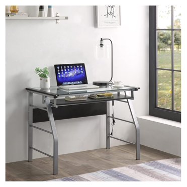 Realspace¬Æ Axley 55"W Glass Computer Desk, Cherry/Silver for Office ...