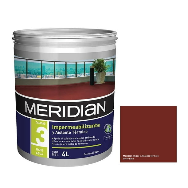 Impermeabilizante Meridian Color Rojo 4 Litros | Walmart en línea