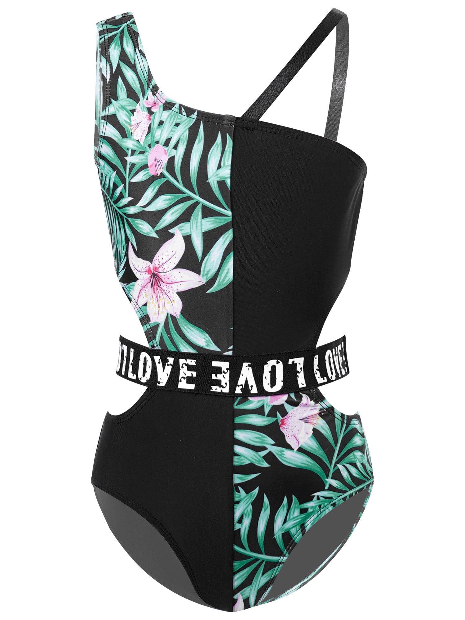 iEFiEL Girls One-piece Swimming Jumpsuit Single Shoulder Strap Bathing ...