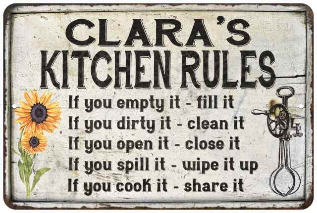 Clara's Kitchen Rules Chic Sign Vintage Décor 8 x 12 High Gloss Metal ...