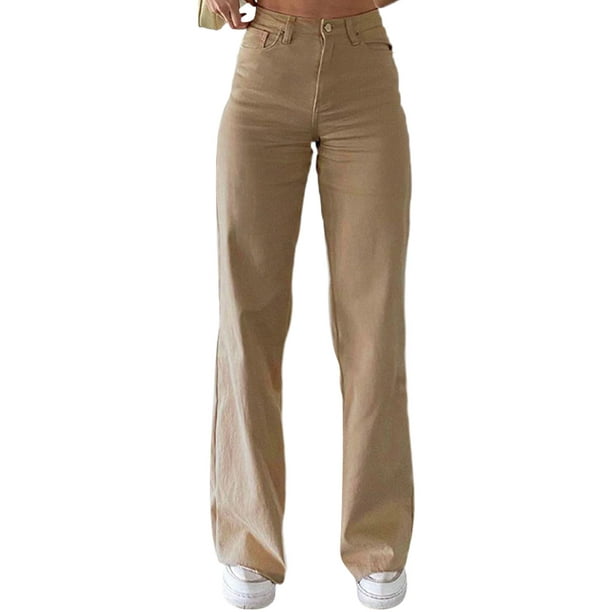 Fashnice Women Bottoms Zipper Denim Pants Solid Color Jeans Plain