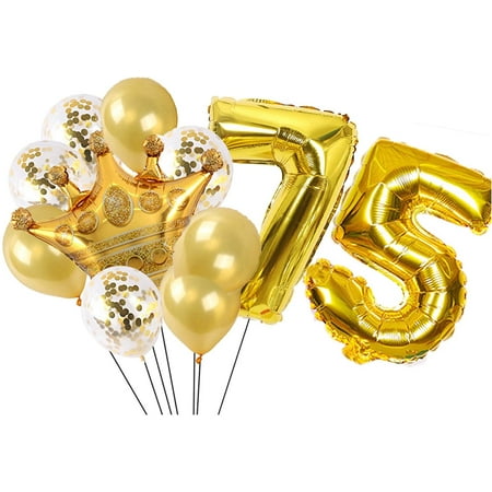 Gold 75 Balloon and One 18in Crown Balloon - Pack of 8 | 4 Gold and 4 ...