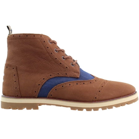TOMS Men's Brogue Boot Chestnut Brown Full Grain Leather/Navy ...