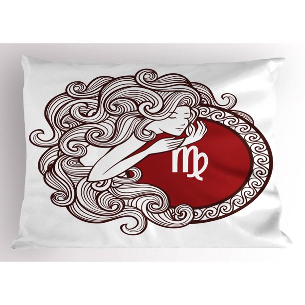 Virgo Pillow Sham Vibrant Color Abstract Image Zodiac Sign Long Haired ...