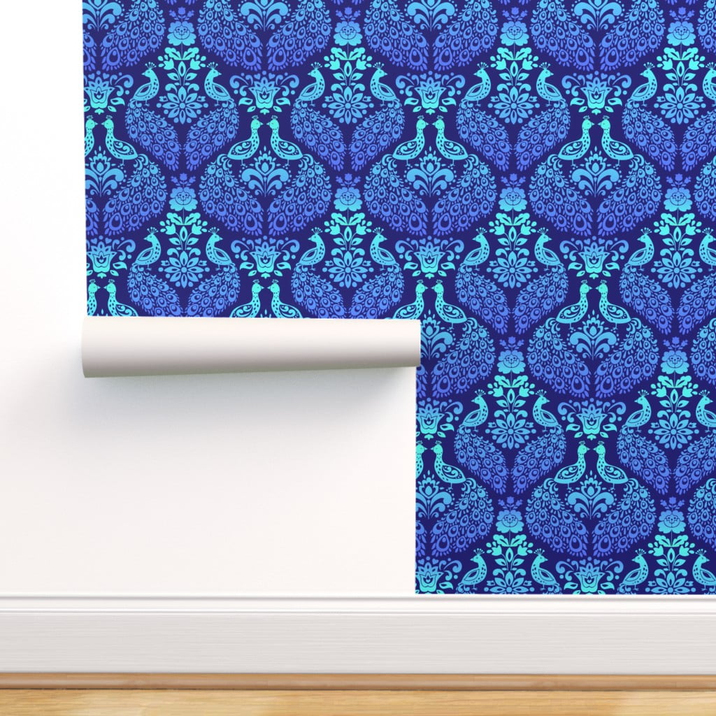 Royal Blue Damask Wallpaper