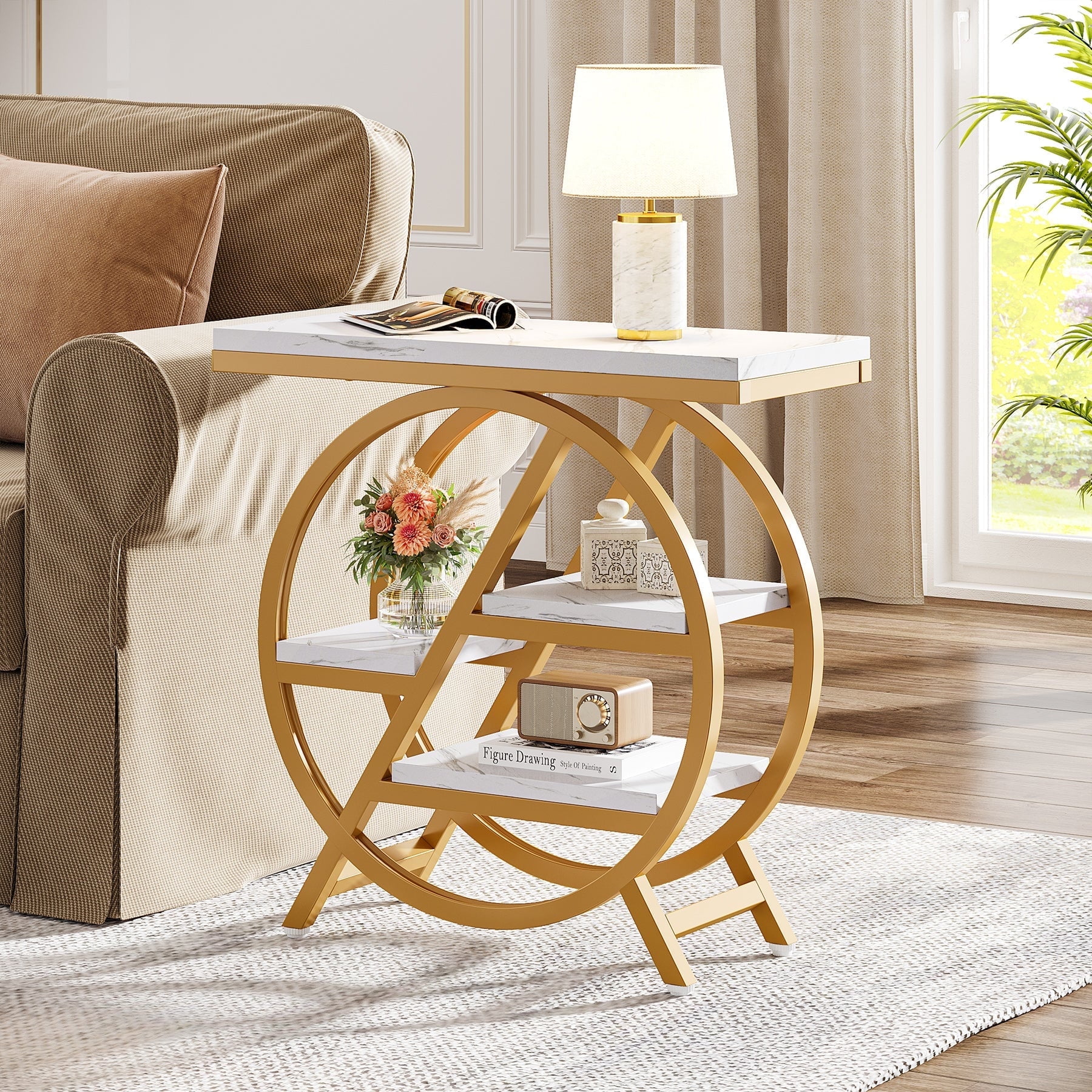 Click here for Fnova Side Table With Circular Metal Frame  End Ta... prices