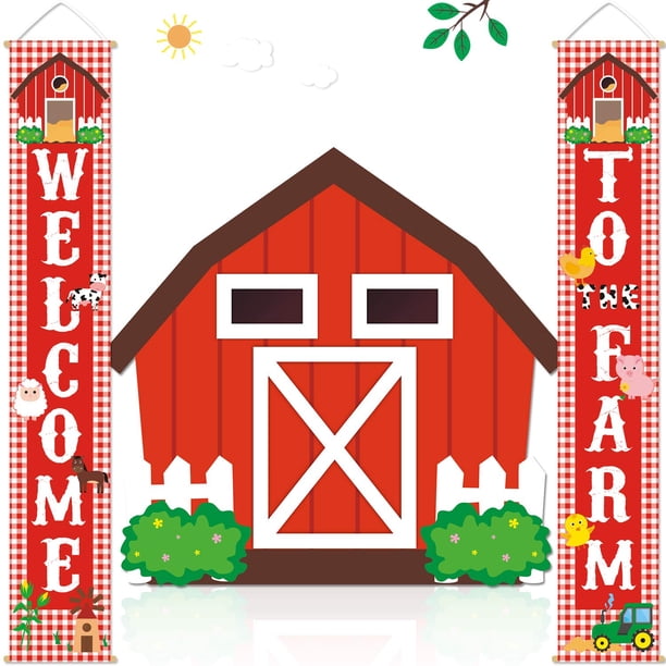 Farm Animal Porch Banner Barnyard Birthday Party Welcome Door Sign ...