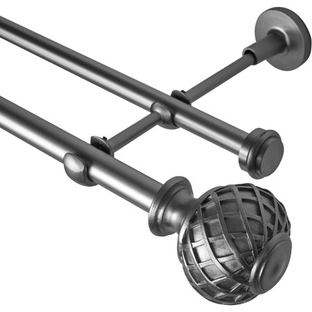 Double Curtain Drapery Rod with Netted Texture Ball Finials，3/4-Inch ...