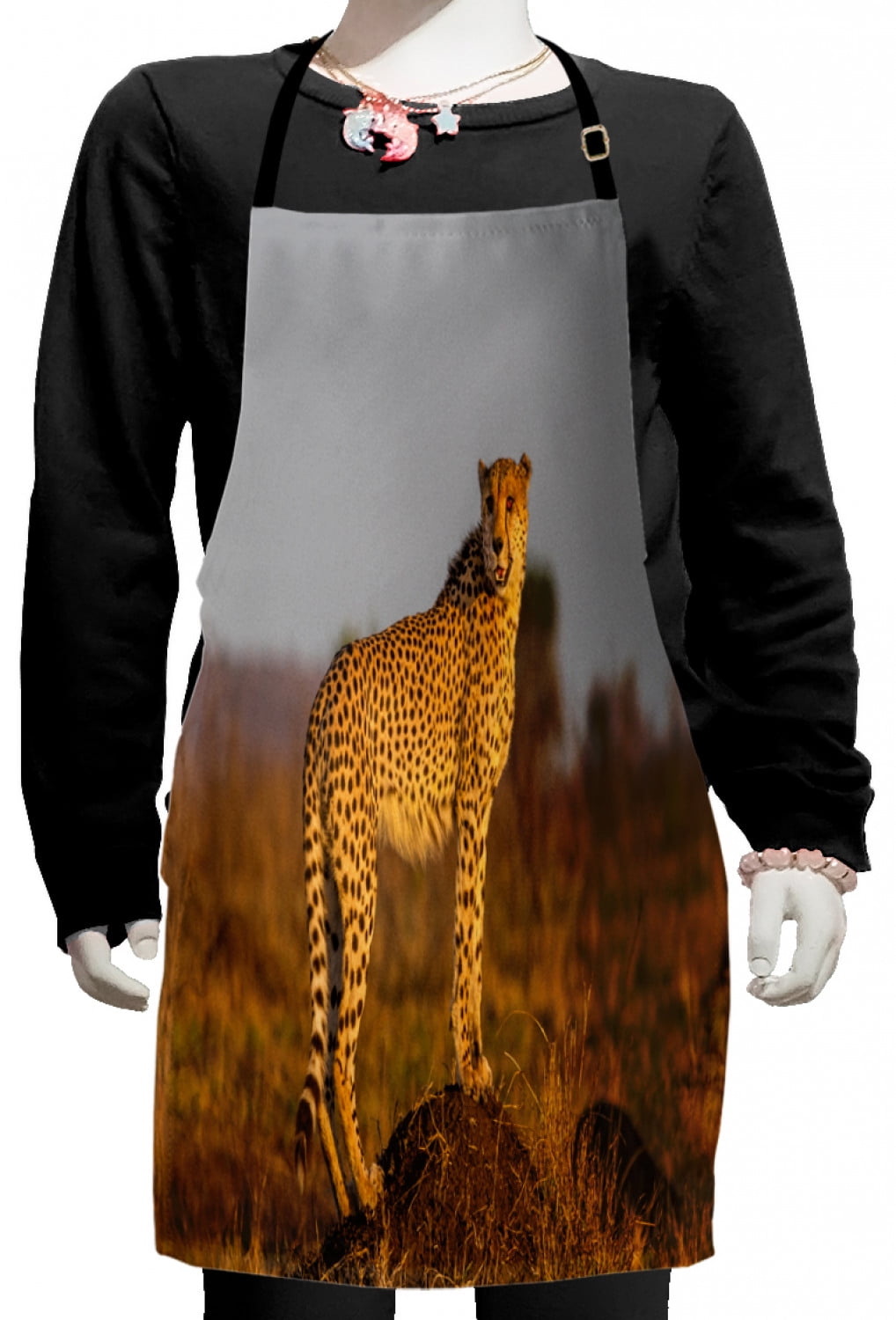 Safari Kids Apron, Wild Animal Cheetah Standing on Termite Mound ...