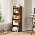 5-Tier Leaning Ladder Bookcase In Rustic Brown Finish With Integrated ...