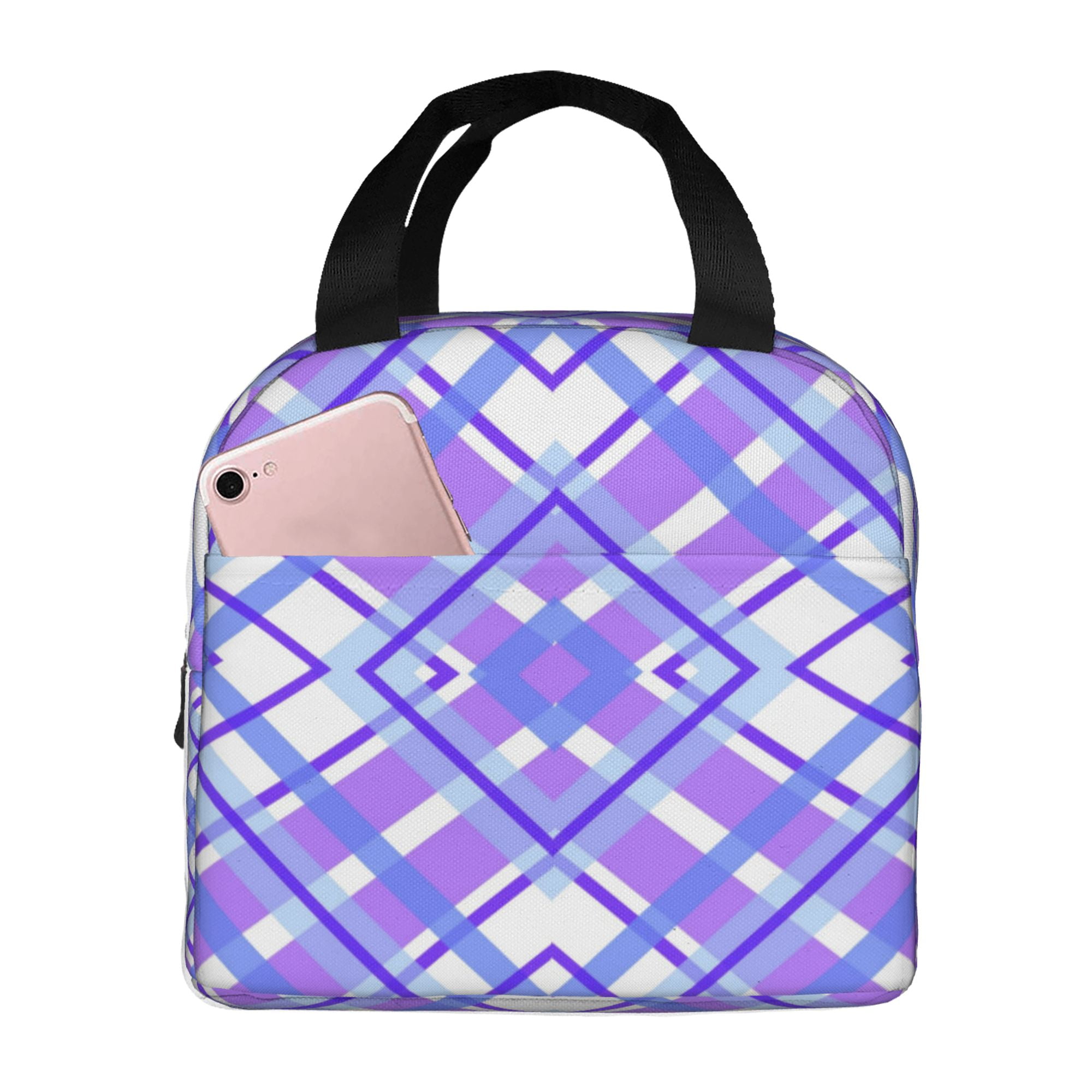 ZICANCN Insulated Lunch Bag for Women Men,Geometric Plaid Reusable Cute ...