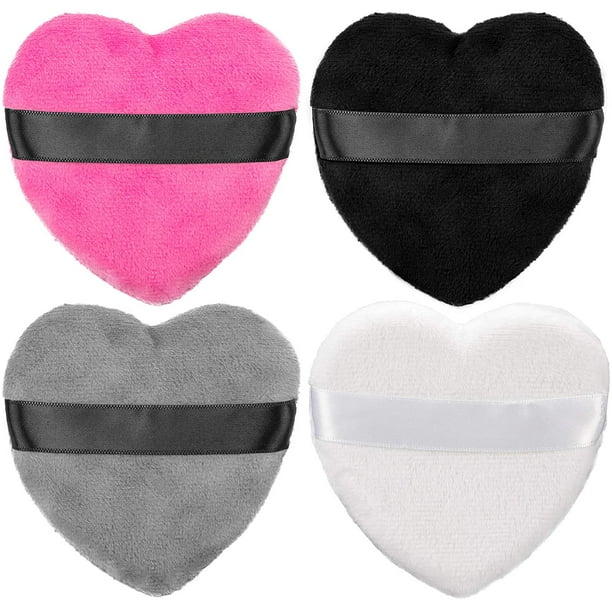 4 Pcs Cotton Powder Puff Heart Shape Makeup Puff With Strap Sponges ...