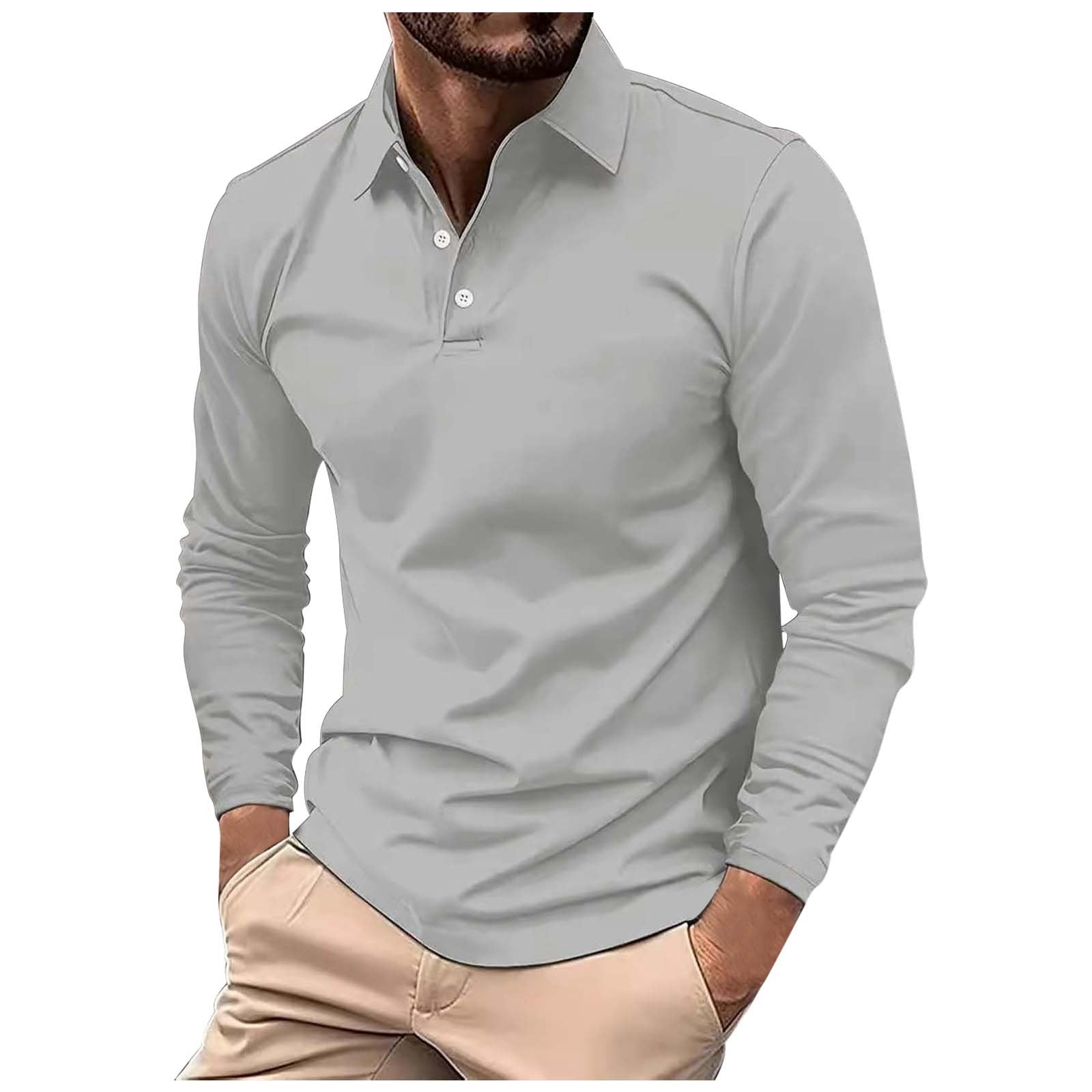 Click here for Hiiyo Mens Polo Shirt Solid Color Long Sleeve T-Sh... prices