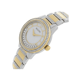 Bulova Women's Wrist Watch, Two Tone Crystal Turn Style, Pearl Dial ...