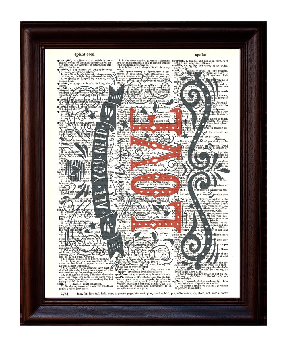 Typography - Love - Dictionary Art Print Printed On Authentic Vintage ...