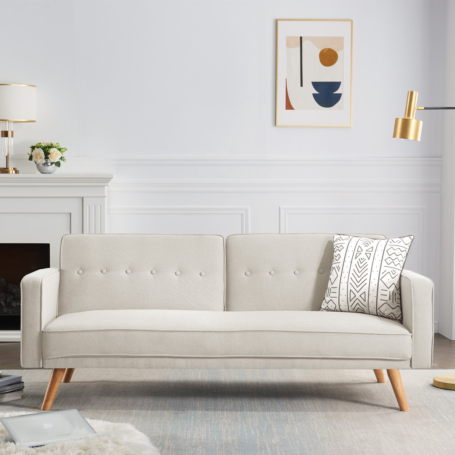 72 Inch Convertible Sofa Bed with Removable Armrest, Modern Linen ...