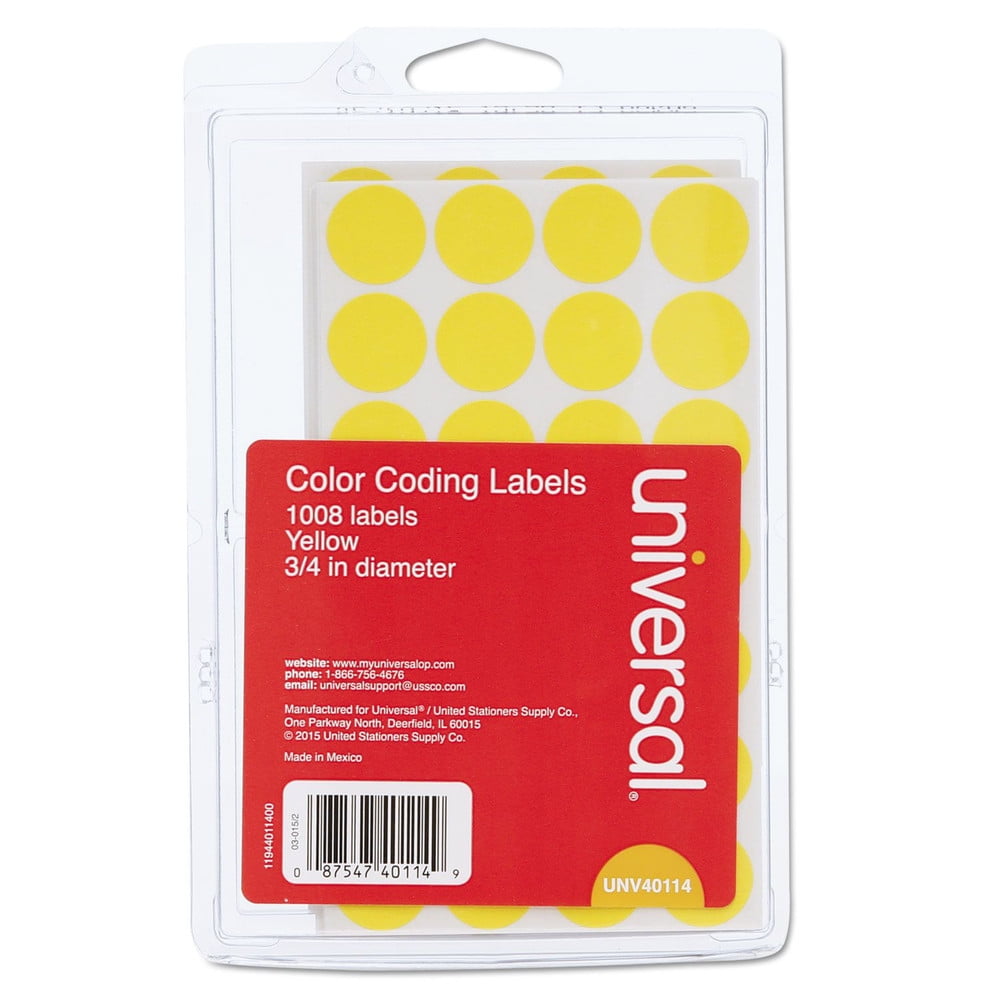 Universal Self-Adhesive Removable Color-Coding Labels, 3/4" dia, Yellow ...