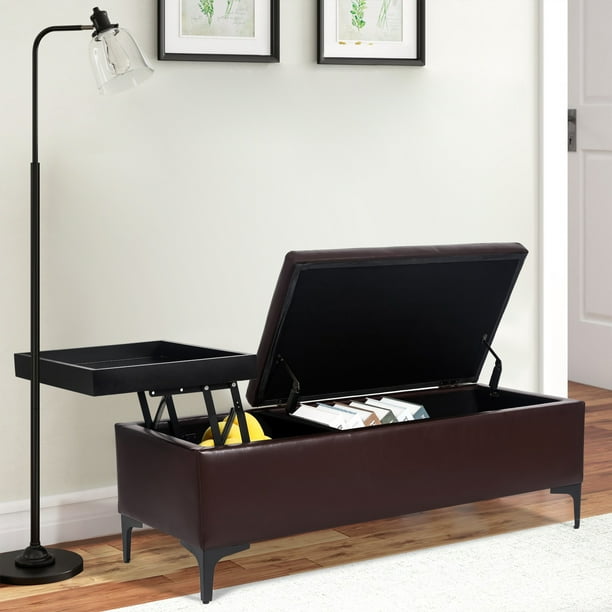 Homebeez Rectangle Lift Top Storage Ottoman Bench with Removable Tray ...