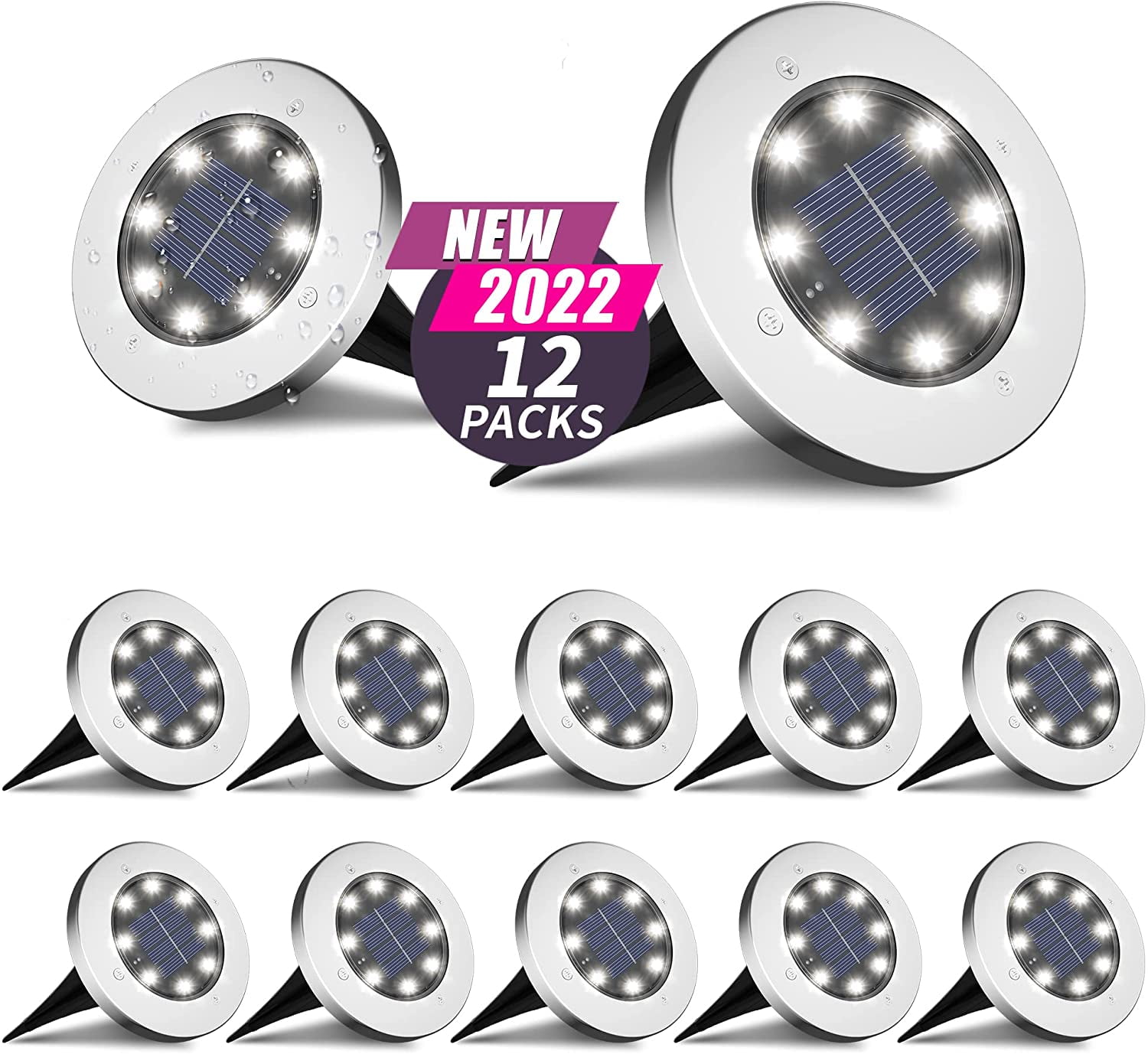 12Packs Solar Ground Lights, Disk Lights Garden Waterproof In-Ground ...
