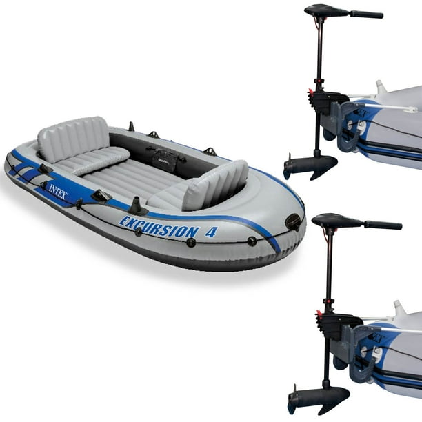Intex Excursion 4 Inflatable Raft Set w/ 2 Transom Mount 8 Speed ...