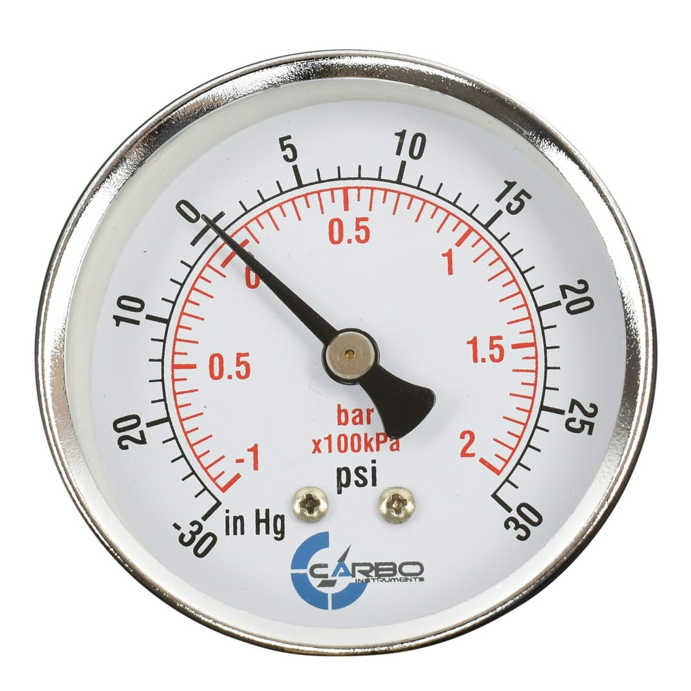 CARBO Instruments 2- 1/2" Pressure Gauge, Chrome Plated Steel Case, Dry, Compound Vacuum -30 Hg ...