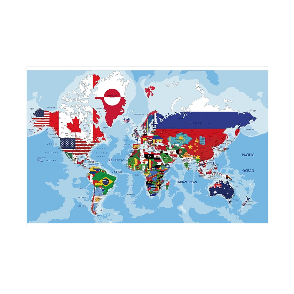 WCIC 100x150cm World Map Nation Flags Large Backdrop Poster Prints Wall ...