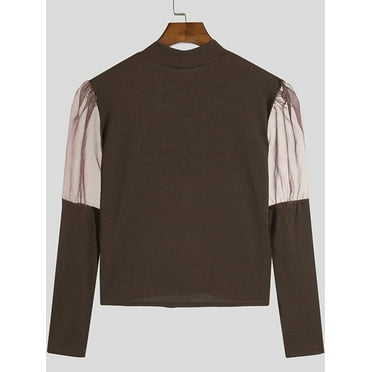 INCERUN Men's Sheer Mesh Long Sleeve Hollow Out Loose Tops Pullover ...