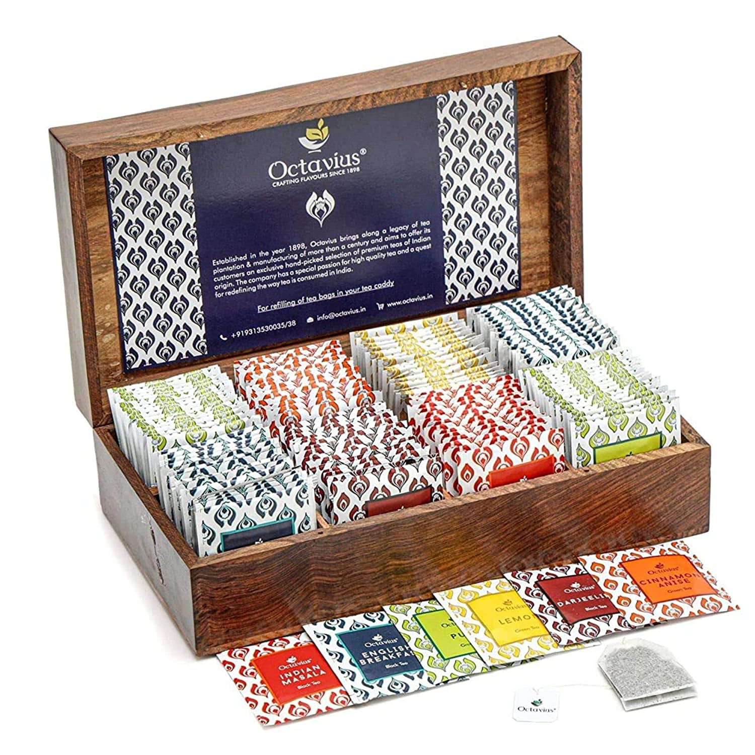 Octavius Assortment of Fine Black & Green Teas in Dark Wood Cy Gift Box ...