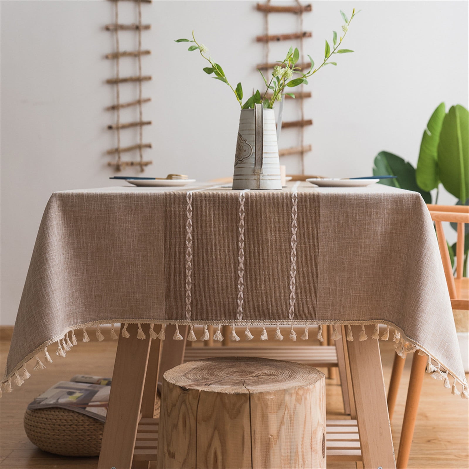 Stitching Tassel Square Tablecloth Heavy Weight Cotton Linen Table ...