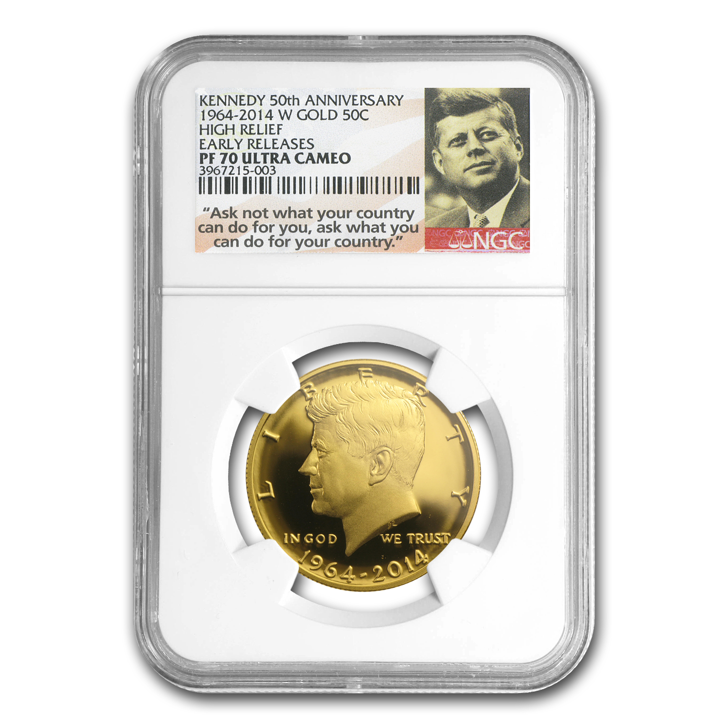 2014-W 3/4 oz Gold Kennedy 1/2 Dollar PF-70 NGC (ER) (JFK label ...