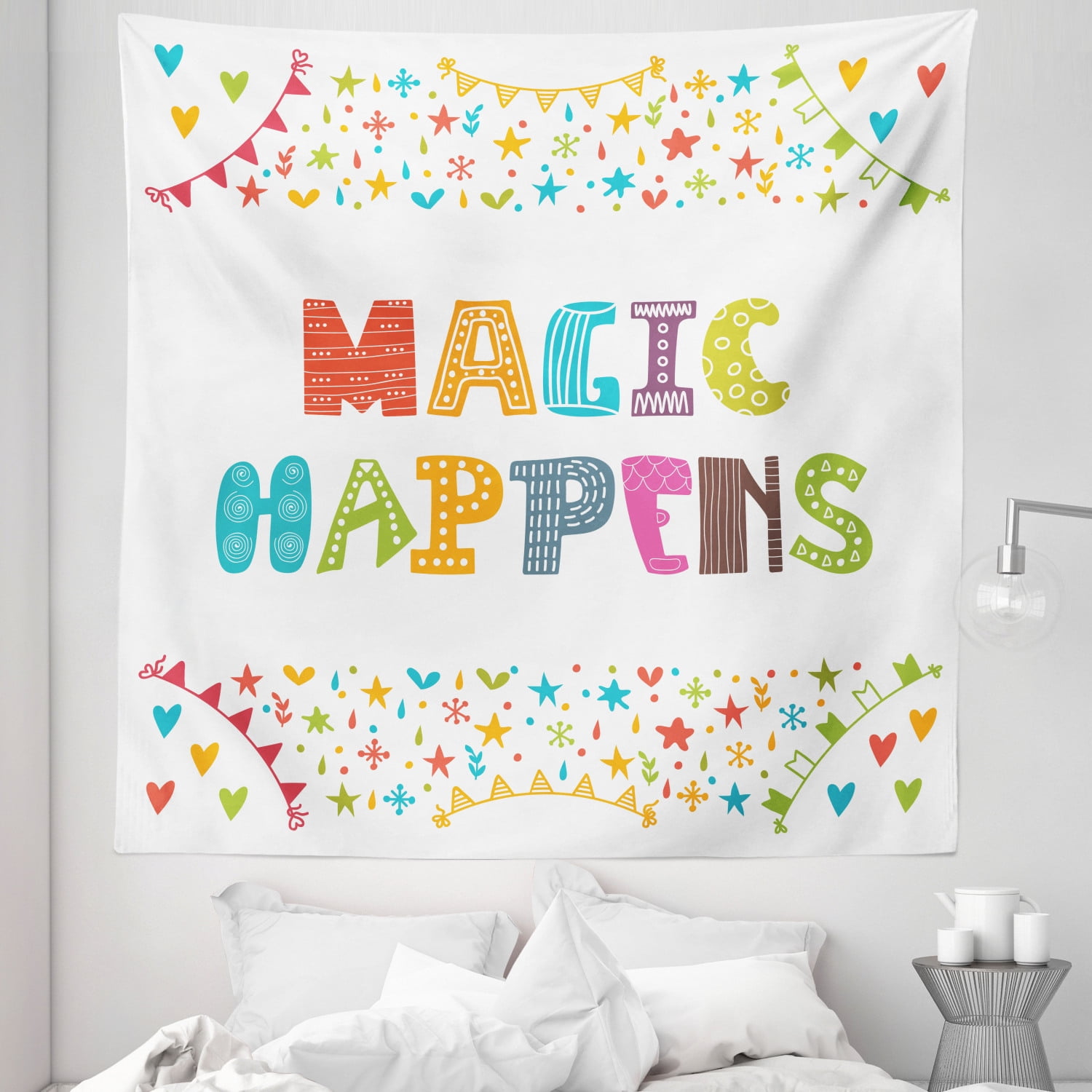 Wording Tapestry, Inspirational Words Magic Happens Ornamented with ...