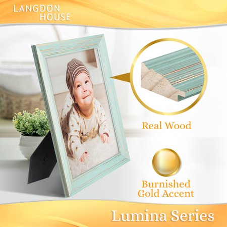 Langdon House 11x14 Eggshell Blue Real Wood Picture Frames with Gold ...