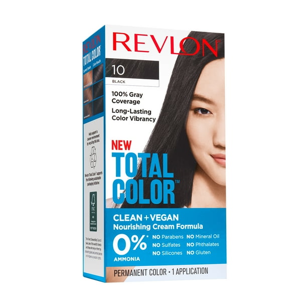 Revlon Total Permanent Hair Color, Clean and Vegan, 100% Gray Coverage ...