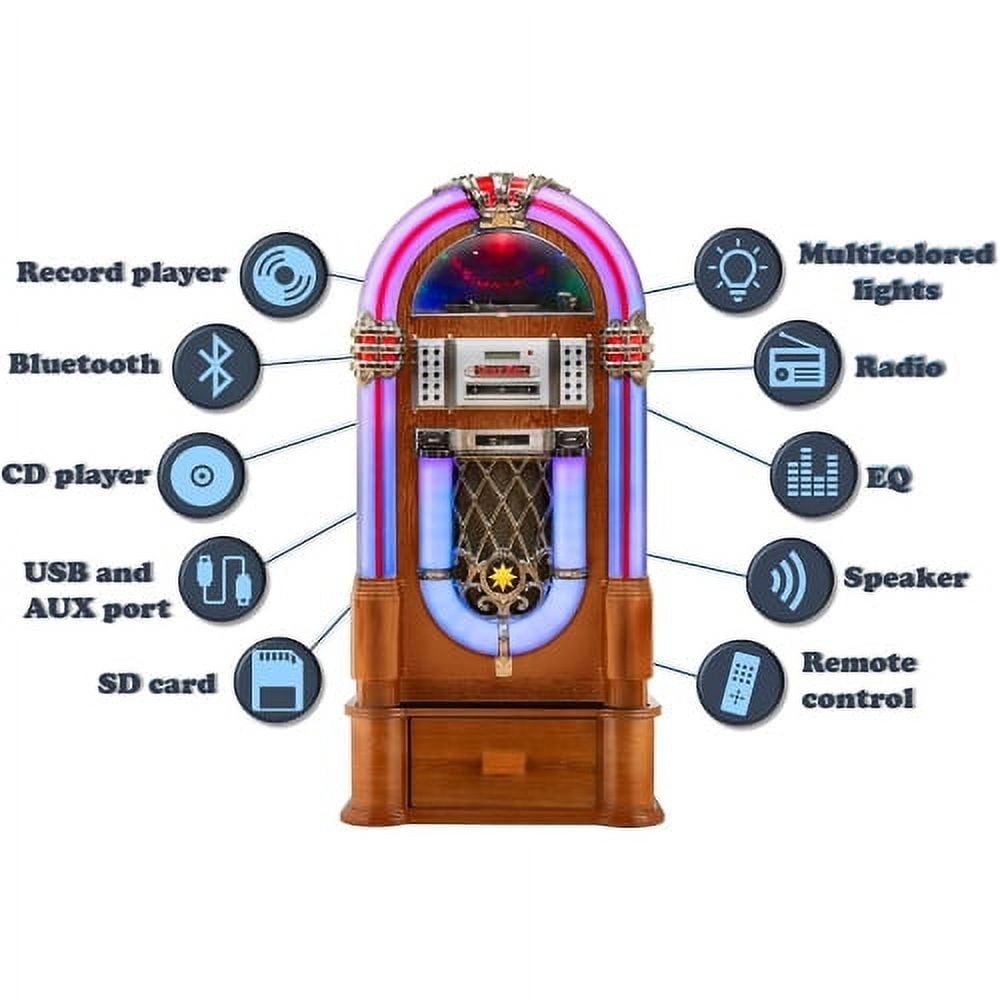 Full Size Wooden Jukebox with CD Player & Bluetooth - Honey Finish in ...