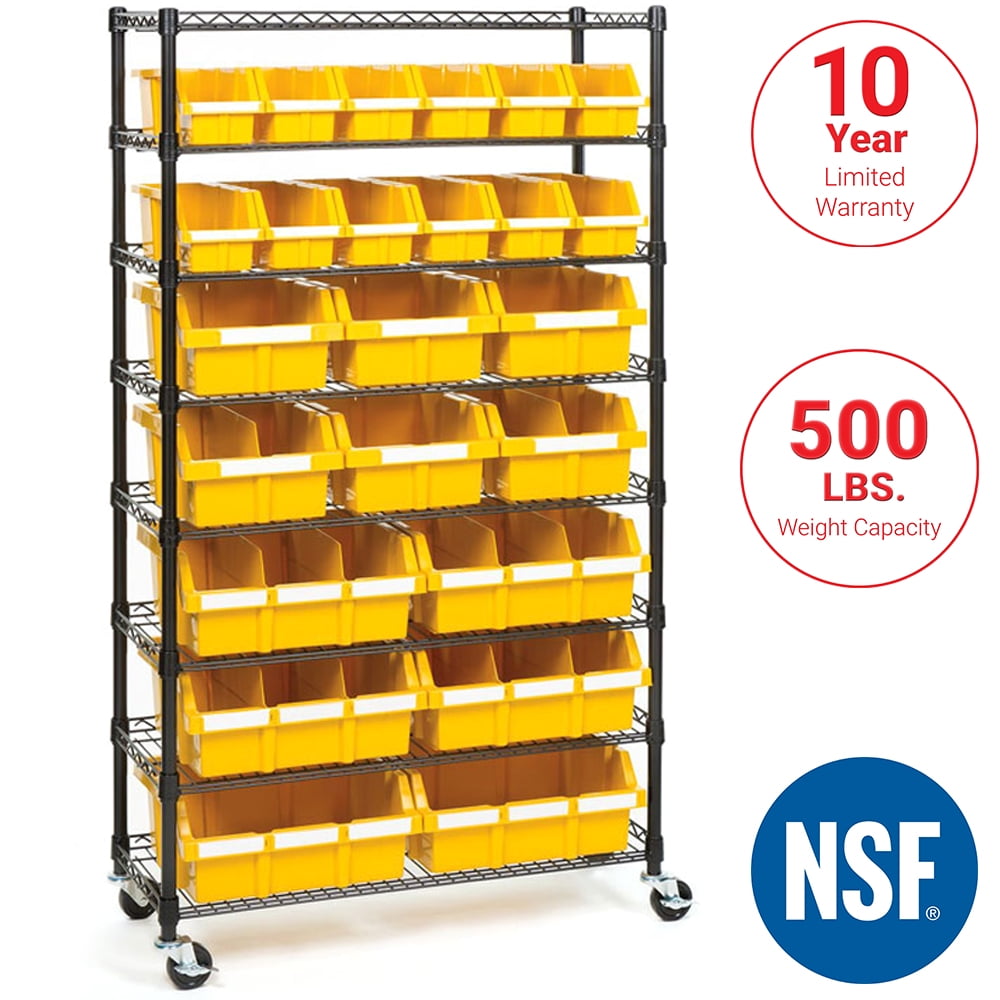 24-Bin Commercial Rolling Bin Rack Storage System, 36in W x 14.25in D x ...