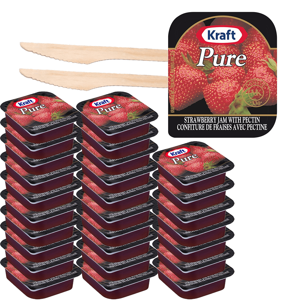 Click here for 30 Pack Of Kraft Strawberry Jam Cups + 2 Wooden Kn... prices