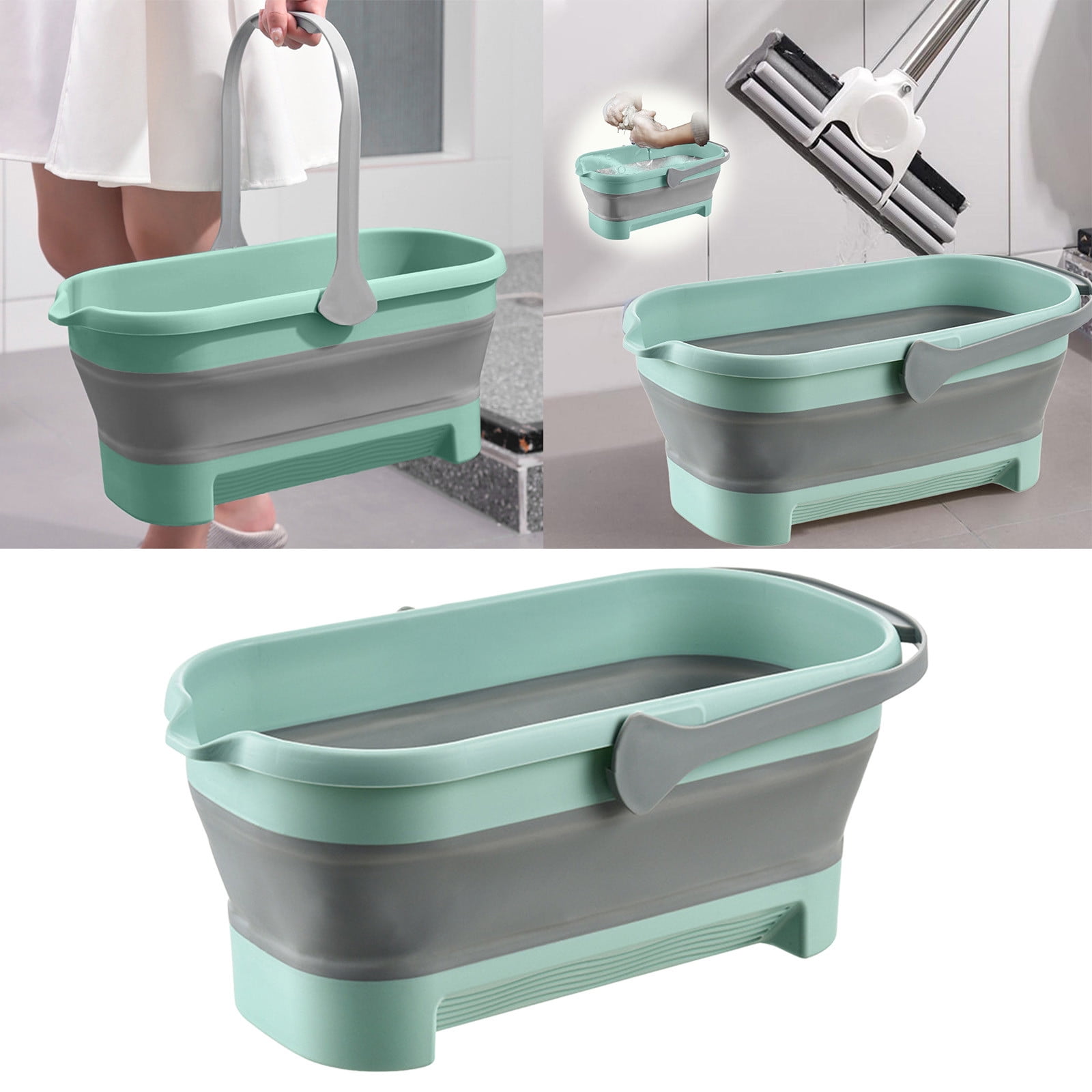 Wifklsiipg Large Collapsible Mop Bucket Collapsible Bucket 4.2 Gallon 17l With Handle For Cleaning Space Saving Outdoor Multiuse Foldable Water Pail F