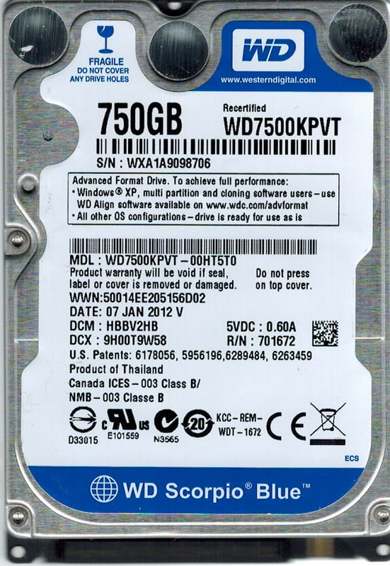 Western Digital WD7500KPVT-00HT5T0 750GB DCM: HBBV2HB - Walmart.com