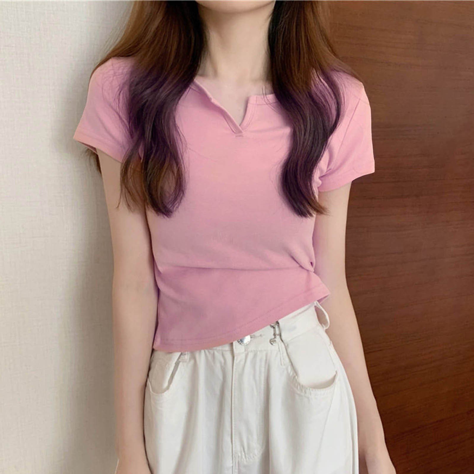 Click here for Abcnature Womens Solid Color V Neck Short Sleeve C... prices