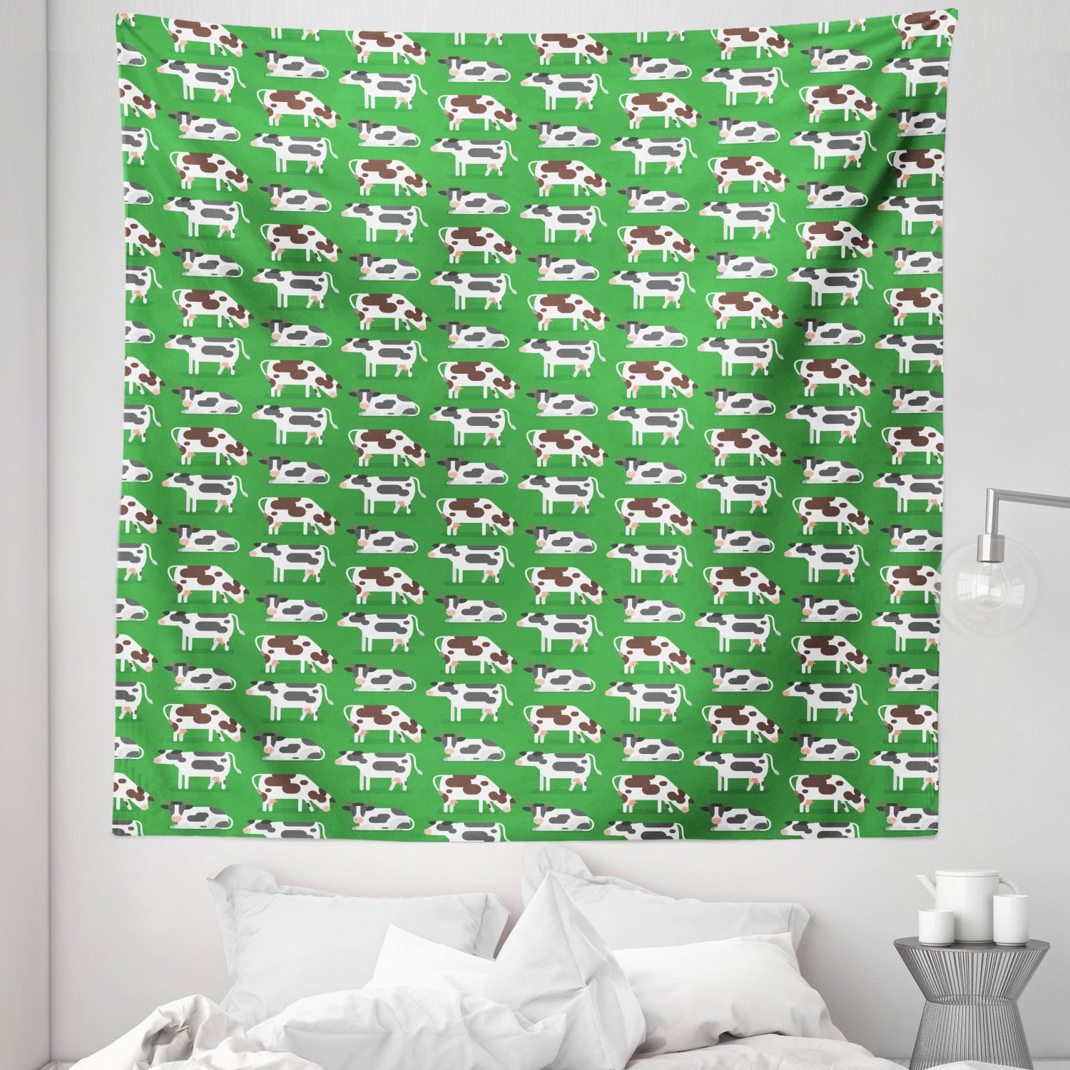 Cattle Tapestry, Pattern with Graphic Image of Multiple Cows Sitting ...