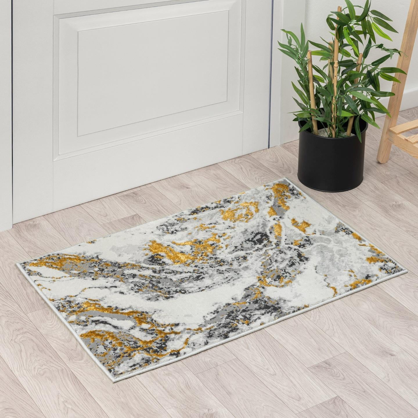Luxe Weavers Abstract Marble Gold 2x3 Area Rug for Entryway - Walmart.com