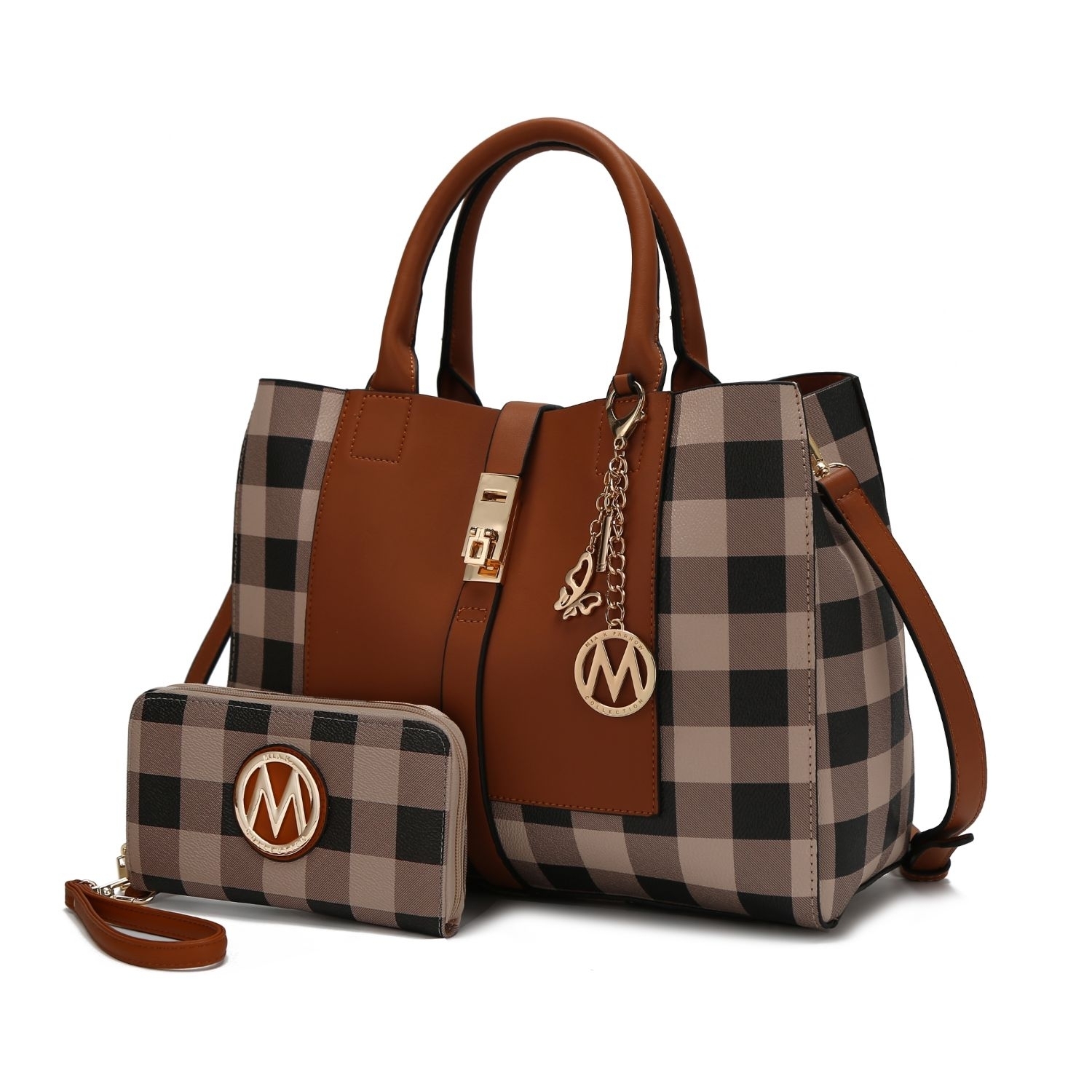 MKF Collection Women's Vegan Leather Checkered Satchel Bag with Wallet ...