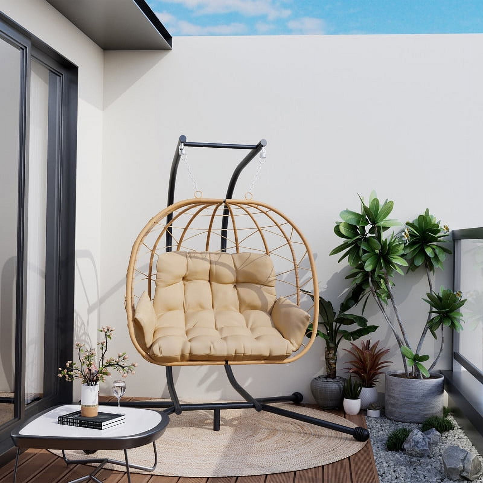 Click here for Pamapic 2 Person Outdoor Wicker Grey Porch Swings... prices