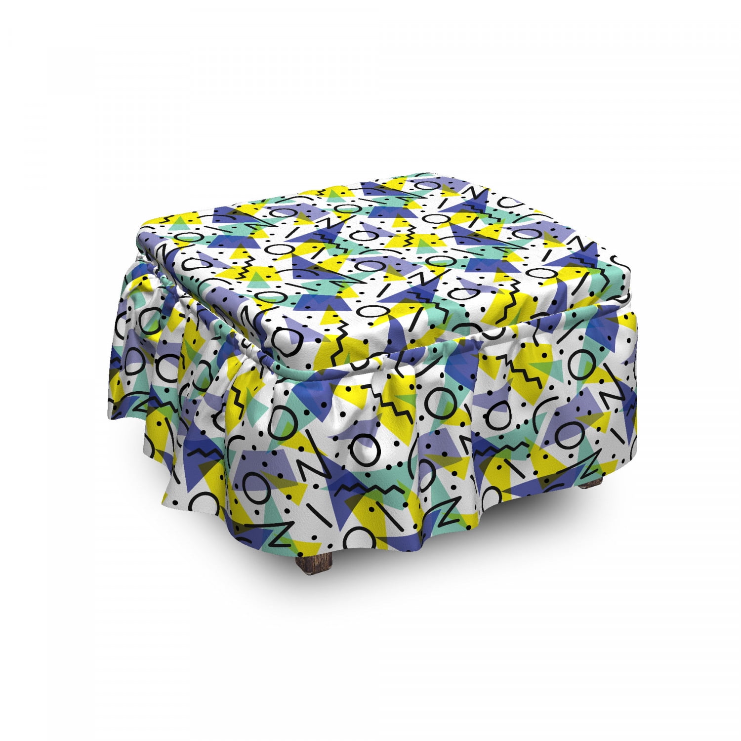 Modern Ottoman Cover, Geometric Retro Theme, 2 Piece Slipcover Set with ...