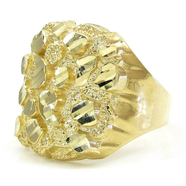Gold Nugget Rings Wedding Engagement Gifts for Men Solid 10K Gold Ring ...