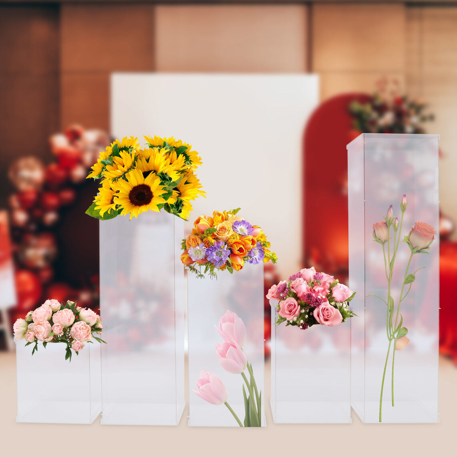 5 Pack Modern Acrylic Wedding Flower Stand Box Floral Plant Display ...