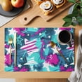 Abstract White Star Cotton Linen Placemats Set of 2, Pink Green Ink ...